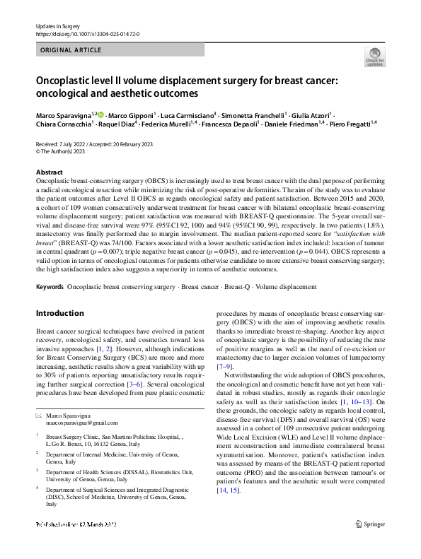(PDF) Oncoplastic level II volume displacement surgery for breast cancer: oncological and ...