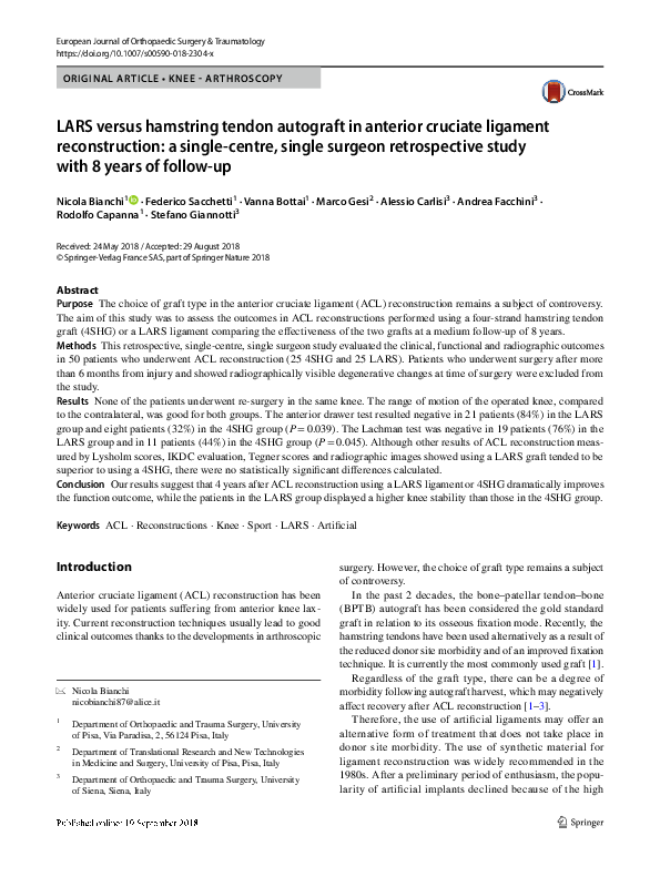 (PDF) LARS versus hamstring tendon autograft in anterior cruciate ...