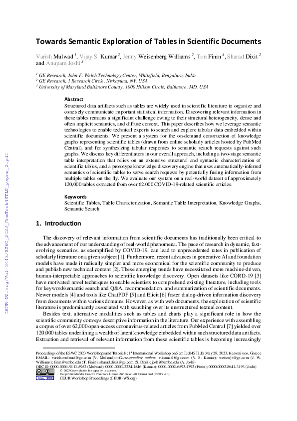 (PDF) Towards Semantic Exploration of Tables in Scientific Documents