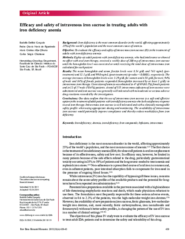 (PDF) Efficacy and safety of intravenous iron sucrose in treating ...