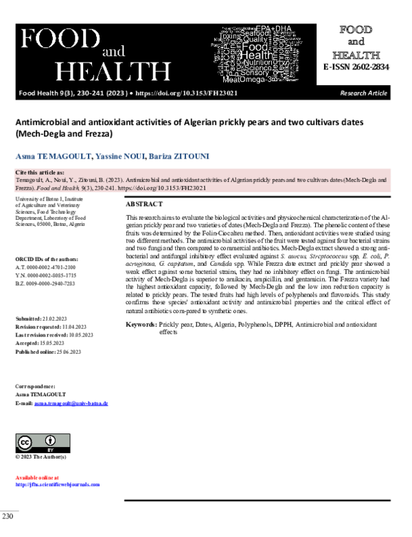(PDF) Antimicrobial and antioxidant activities of Algerian prickly ...