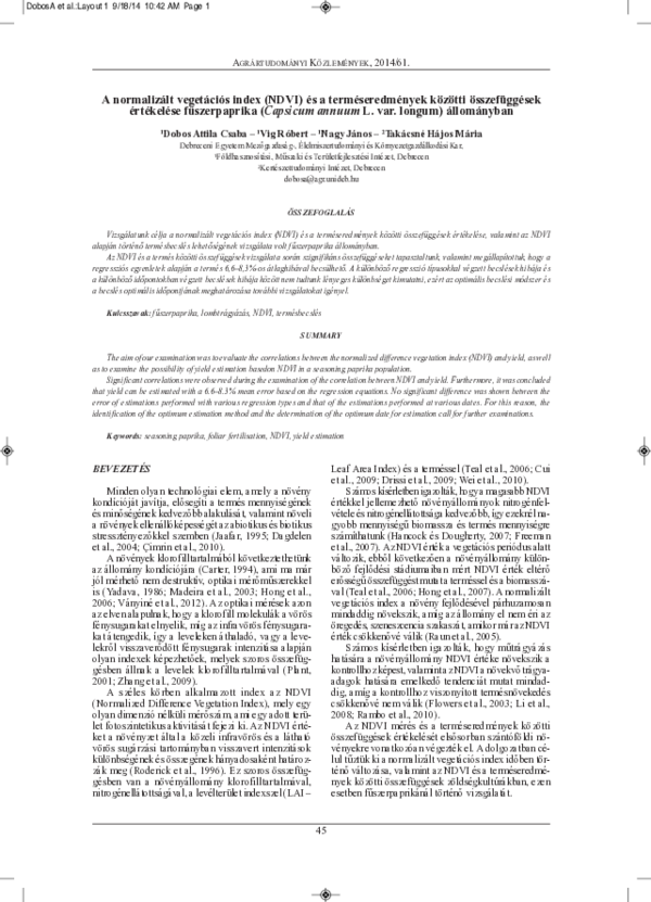 (PDF) Evaluation of the correlations between the normalized difference ...