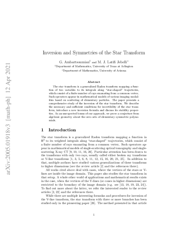 (PDF) Inversion and Symmetries of the Star Transform