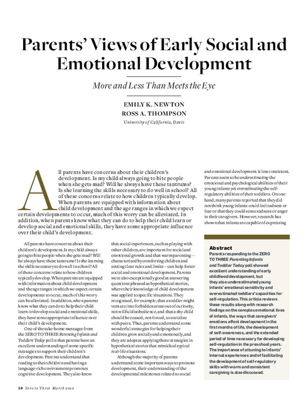 (PDF) Parents' Views of Early Social and Emotional Development: More ...