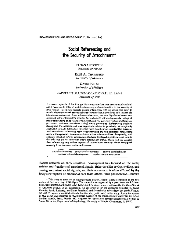 (PDF) Social referencing and the security of attachment | Ross Thompson ...