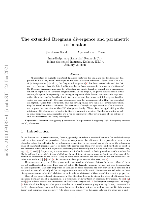 (PDF) The extended Bregman divergence and parametric estimation