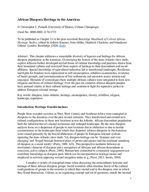 (PDF) African Diaspora Heritage in the Americas