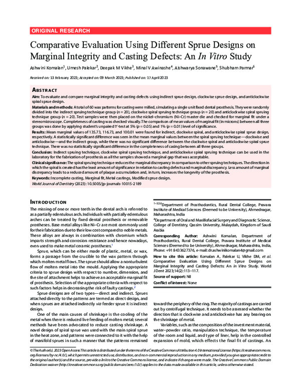 (PDF) Comparative Evaluation Using Different Sprue Designs on Marginal ...