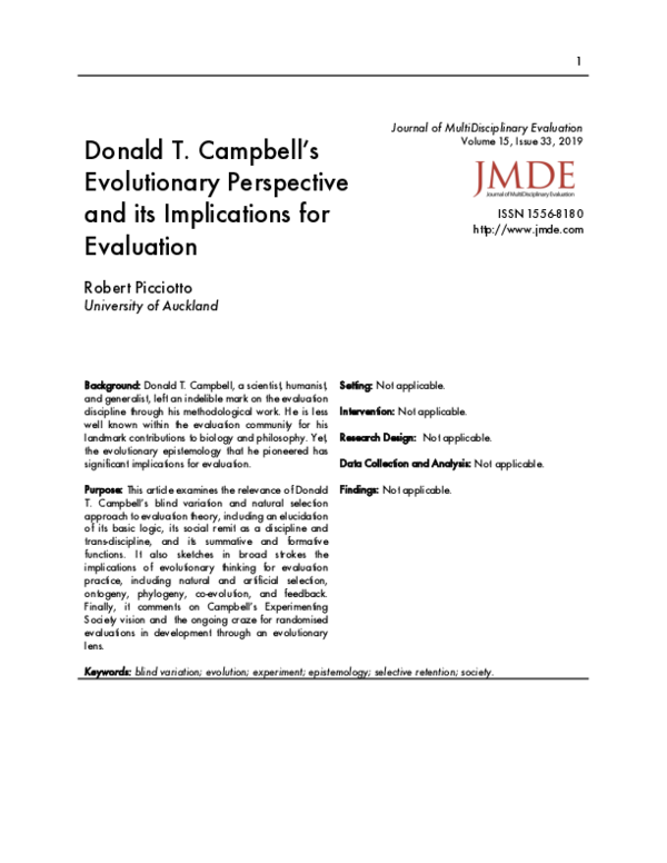 (PDF) Donald T. Cambell’s Evolutionary Perspective and its Implications for Evaluation