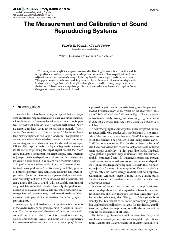 (PDF) The Measurement and Calibration of Sound Reproducing Systems