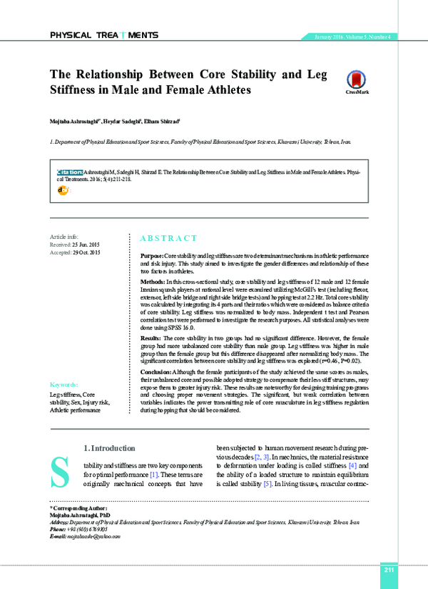 (PDF) The Relationship Between Core Stability and Leg Stiffness in Male ...