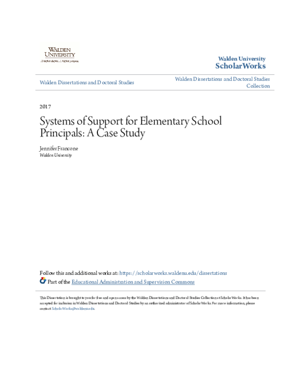 (PDF) Systems of Support for Elementary School Principals: A Case Study