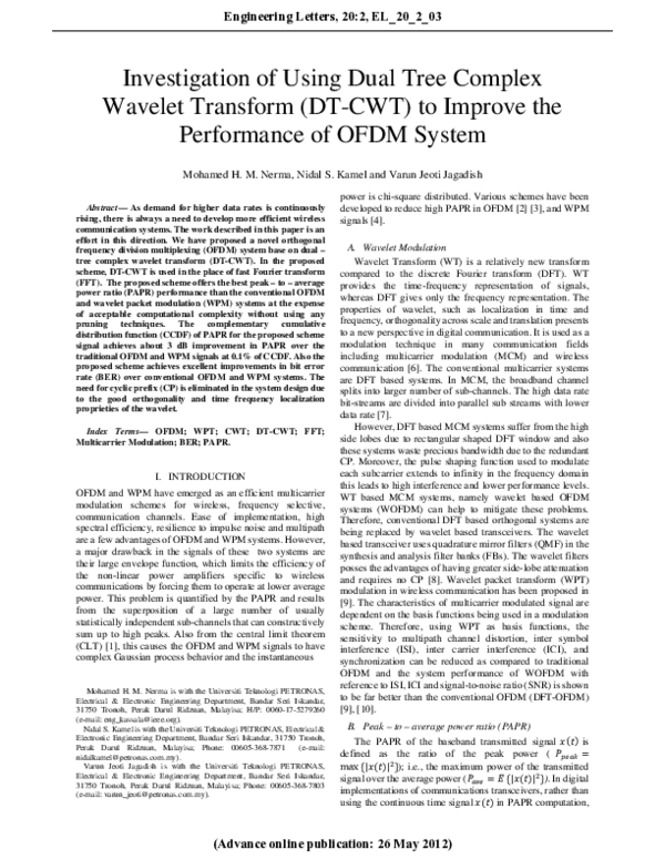 Pdf Investigation Of Using Dual Tree Complex Wavelet Transform Dt Cwt To Improve The