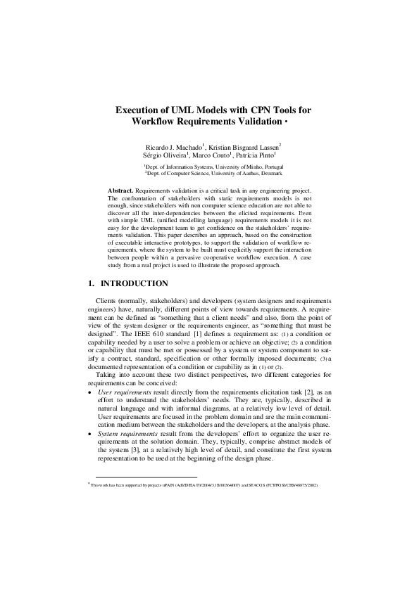 Pdf Execution Of Uml Models With Cpn Tools For Workflow Requirements