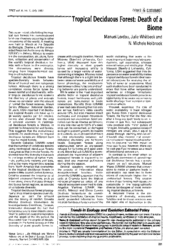 (PDF) Tropical deciduous forest: Death of a biome | Manuel Lerdau ...