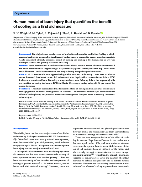 (PDF) Human model of burn injury that quantifies the benefit of cooling ...
