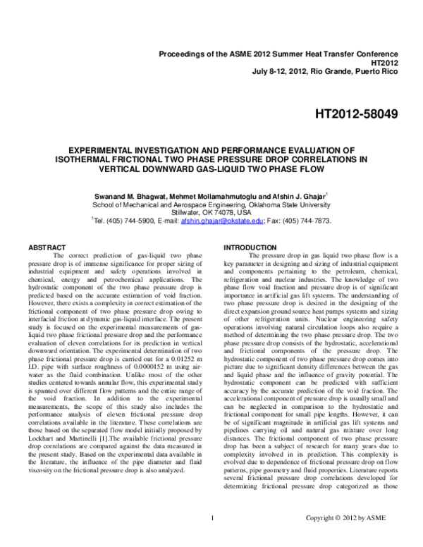 (PDF) Isothermal Frictional Two Phase Pressure Drop Correlations in ...