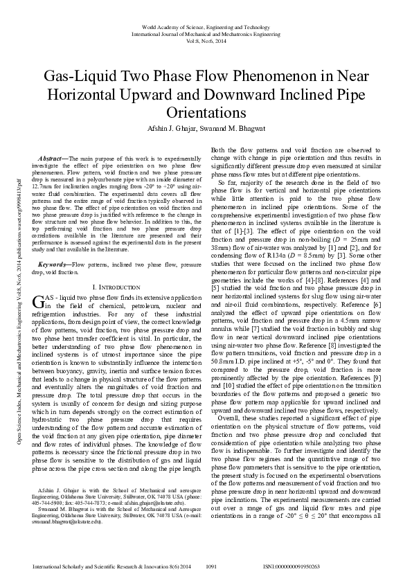 (PDF) Gas-Liquid Two Phase Flow Phenomenon In Near Horizontal Upward And Downward Inclined Pipe ...