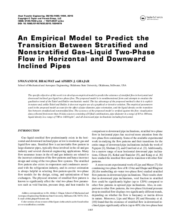 (PDF) An Empirical Model to Predict the Transition Between Stratified and Nonstratified Gas ...