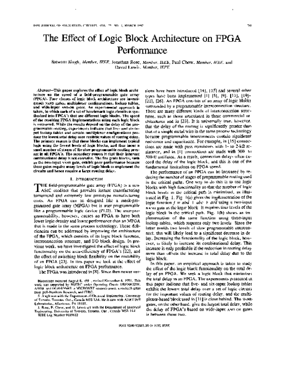 (PDF) The effect of logic block architecture on FPGA performance