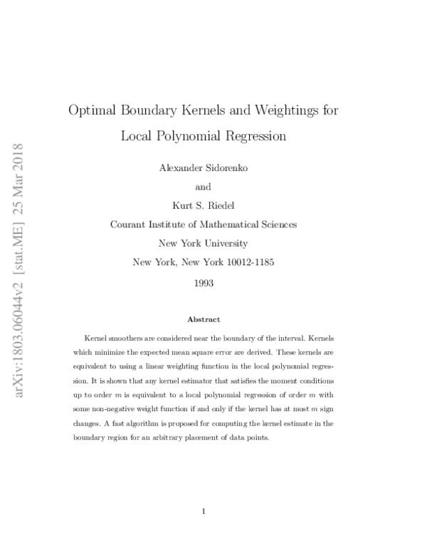 Pdf Optimal Boundary Kernels And Weightings For Local Polynomial