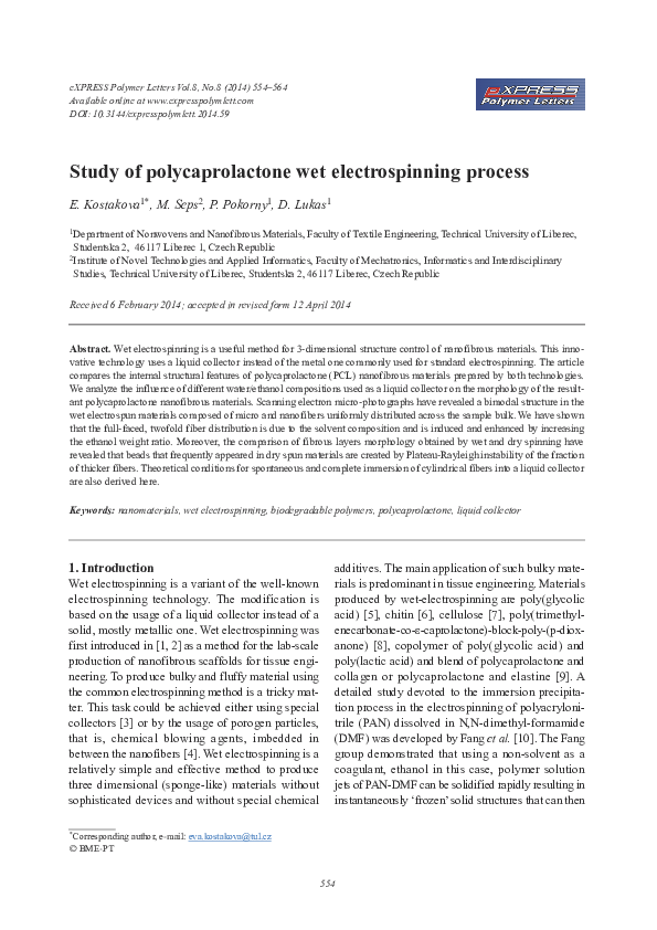 (PDF) Study of polycaprolactone wet electrospinning process