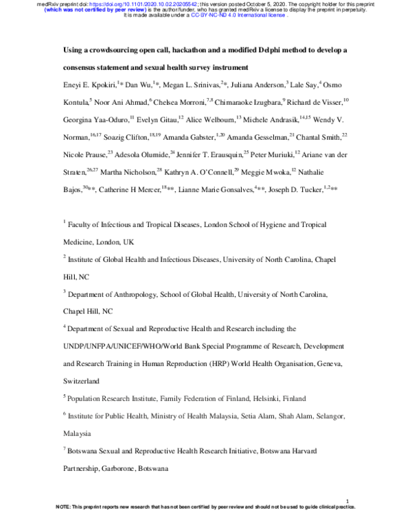 (PDF) Using a crowdsourcing open call, hackathon and a modified Delphi method to develop a ...