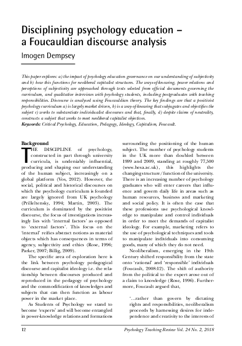 (PDF) Disciplining psychology education – a Foucauldian discourse analysis
