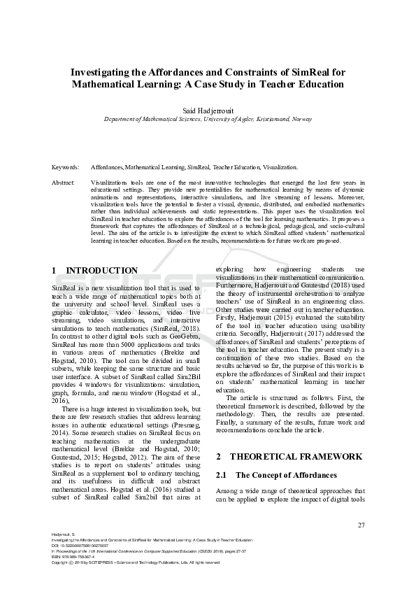 (PDF) Investigating the Affordances and Constraints of SimReal for Mathematical Learning: A Case ...