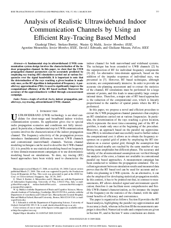 (PDF) Analysis of Realistic Ultrawideband Indoor Communication Channels by Using an Efficient ...