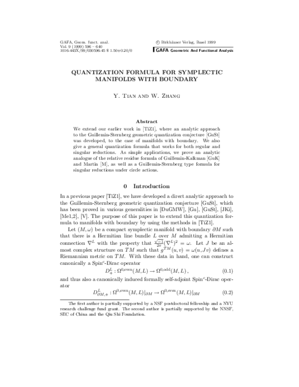 (PDF) Quantization Formula for Symplectic Manifolds with Boundary