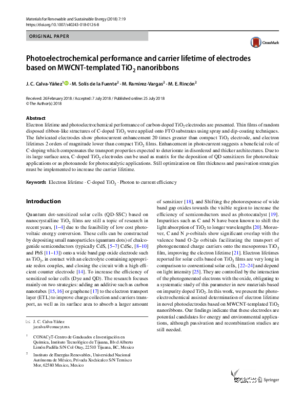 (PDF) Photoelectrochemical performance and carrier lifetime of electrodes based on MWCNT ...