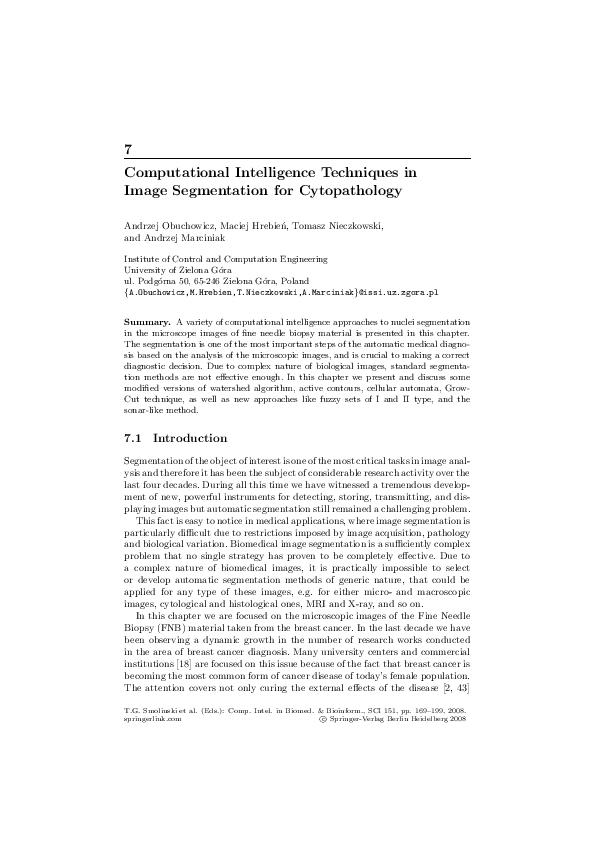 Pdf Computational Intelligence Techniques In Image Segmentation For