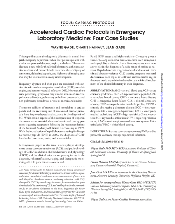 (PDF) Accelerated Cardiac Protocols in Emergency Laboratory Medicine: Four Case Studies