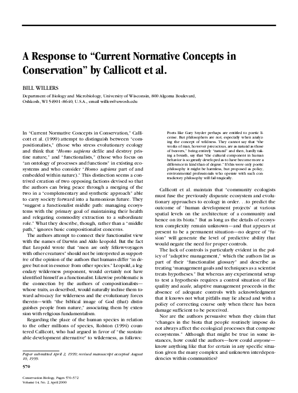 (PDF) A Response to “Current Normative Concepts in Conservation” by ...