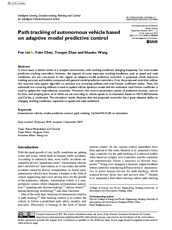 (PDF) Path tracking of autonomous vehicle based on adaptive model ... (PDF) Path tracking of autonomous vehicle based on adaptive model ...