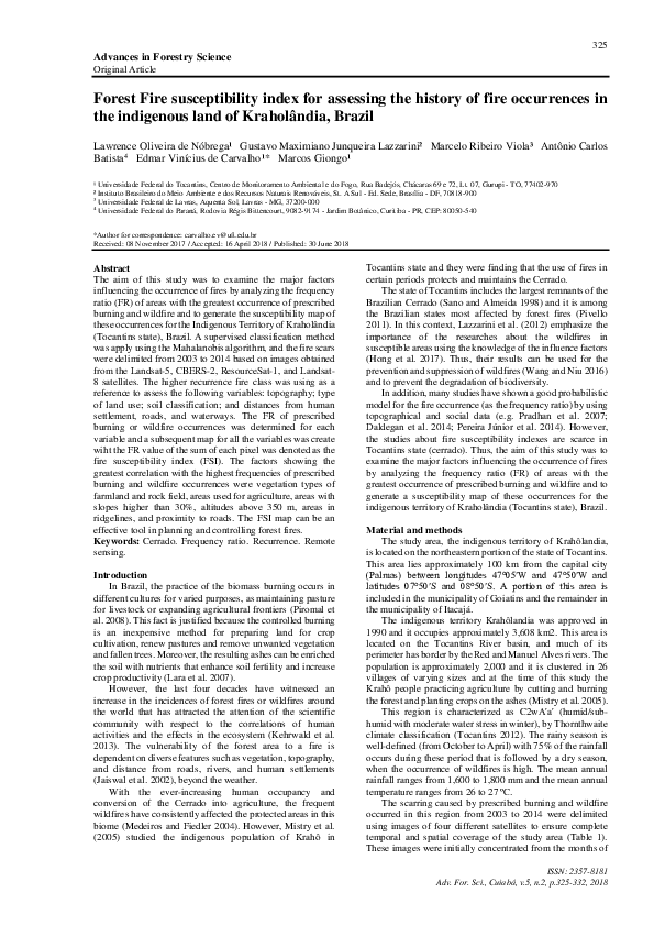 (PDF) Forest fire susceptibility index for assessing the history of fire occurrences in the ...