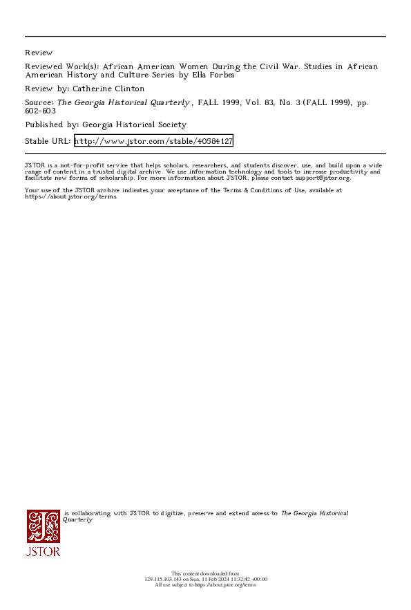 (PDF) Review of African American Women During the Civil War. Studies in ...
