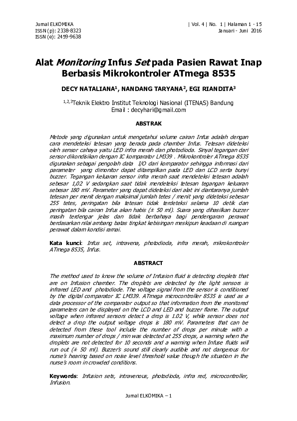 (PDF) Alat Monitoring Infus Set pada Pasien Rawat Inap Berbasis ...