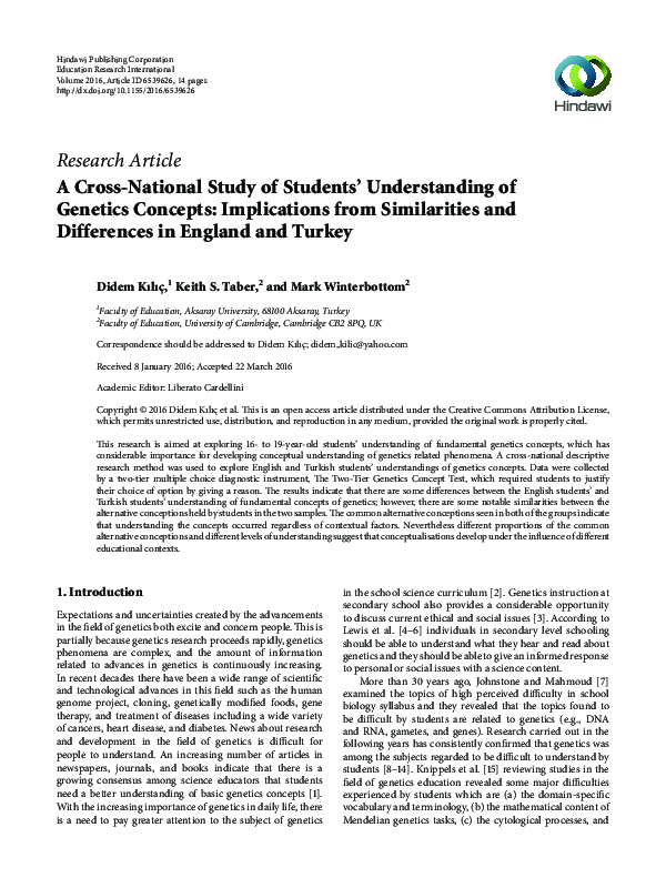 (PDF) A Cross-National Study of Students’ Understanding of Genetics ...