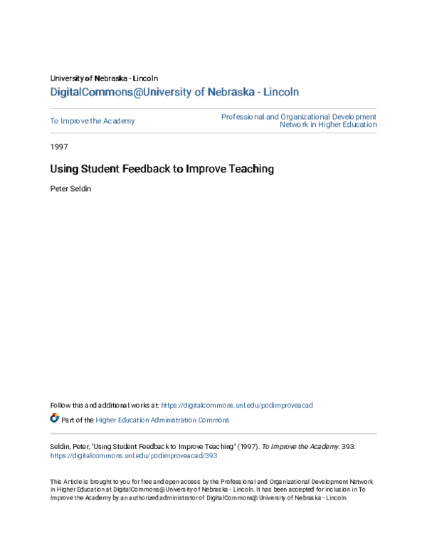 (PDF) Using student feedback to improve teaching