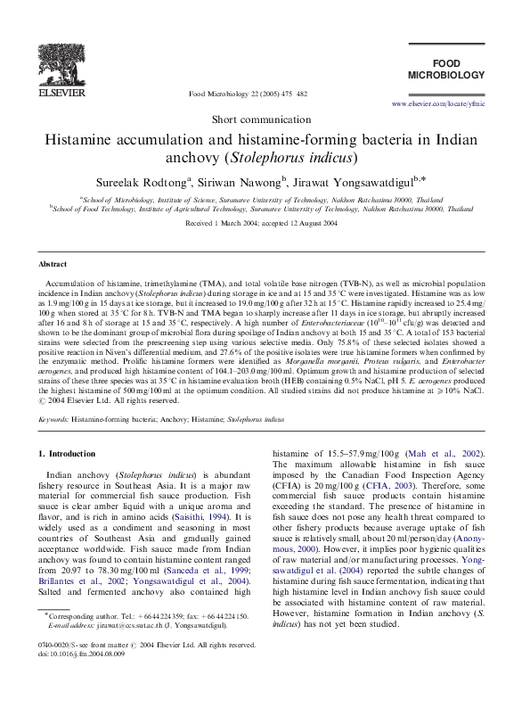 (PDF) Histamine accumulation and histamine-forming bacteria in Indian ...