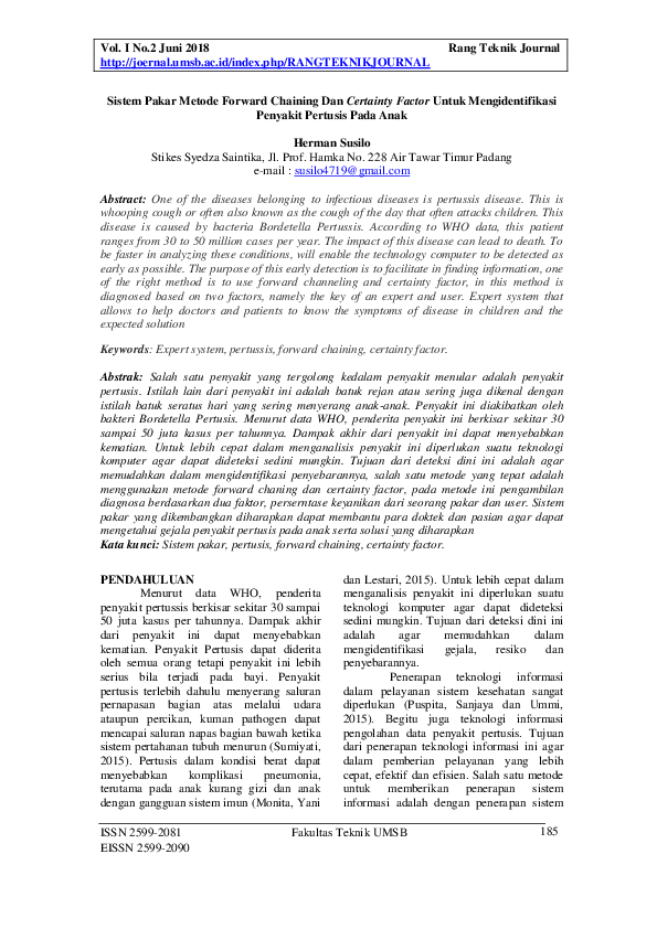 (PDF) Sistem Pakar Metode Forward Chaining Dan Certainty Factor Untuk ...