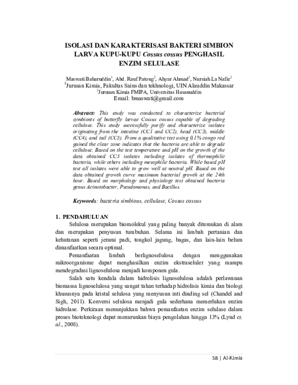 (PDF) Isolasi Dan Karakterisasi Bakteri Simbion Larva Kupu-Kupu Cossus ...