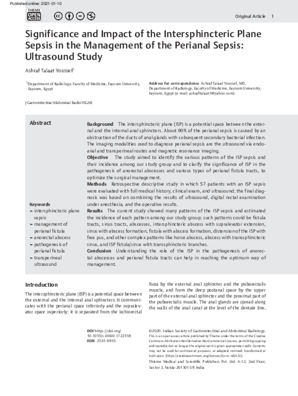 (PDF) Significance and Impact of the Intersphincteric Plane Sepsis in ...
