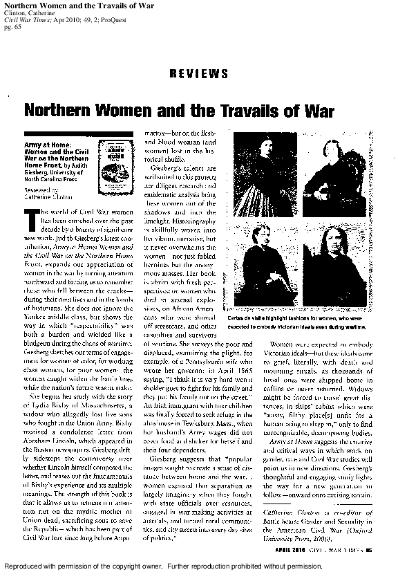 (PDF) Northern Women and the Travails of War - Review of Army at Home ...