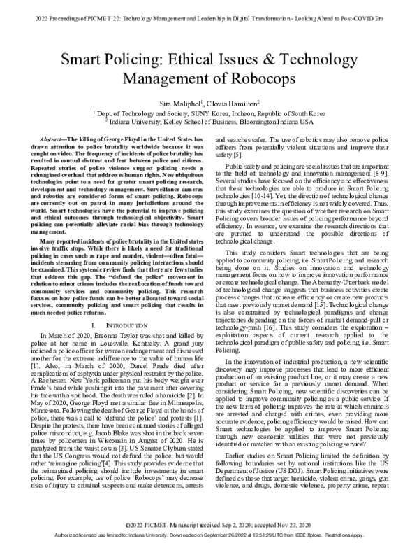 (PDF) Smart Policing: Ethical Issues & Technology Management of Robocops