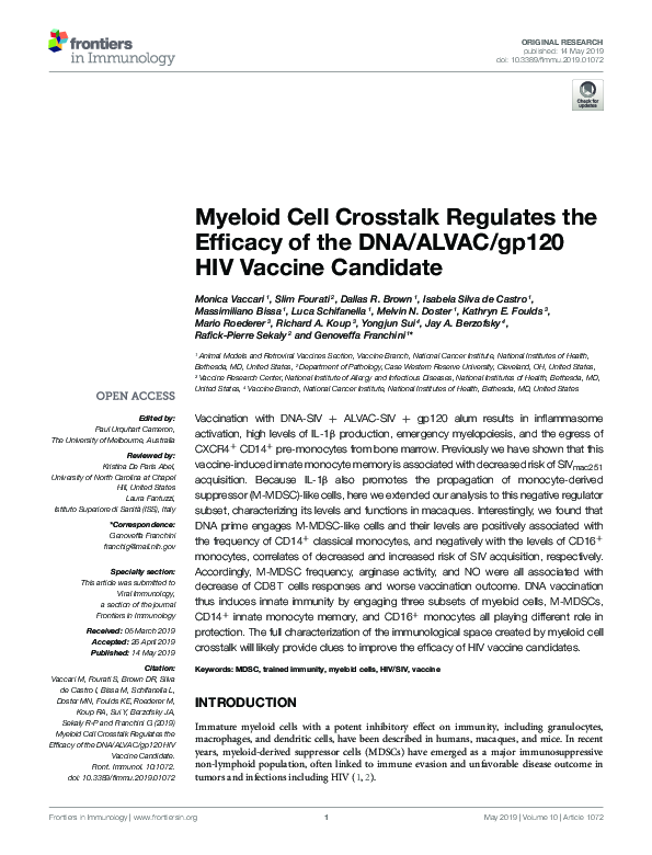 (PDF) Myeloid Cell Crosstalk Regulates the Efficacy of the DNA/ALVAC ...