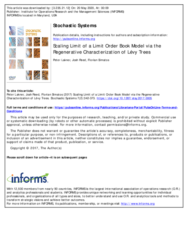 (PDF) Scaling Limit of a Limit Order Book Model via the Regenerative ...