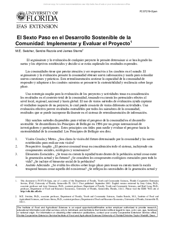 (PDF) El Sexto Paso en el Desarrollo Sostenible de la Comunidad: Implementar y Evaluar el Proyecto